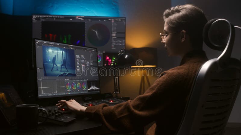 The Editor Makes Color Correction for Movie Stock Photo - Image of ...