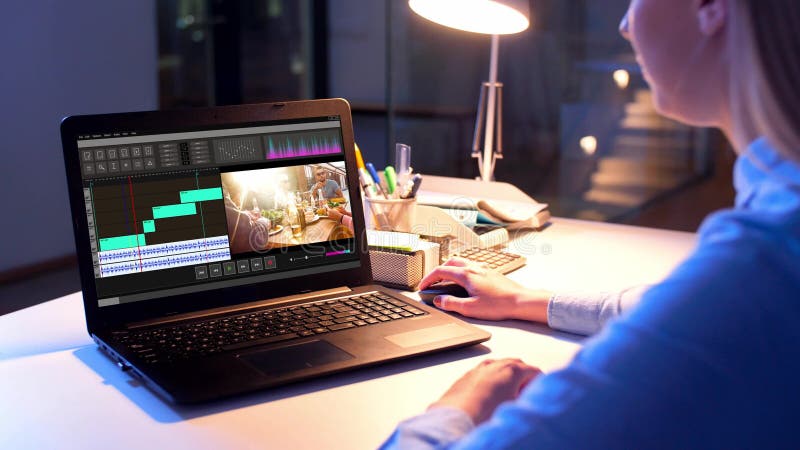 Editor Working on Video File on Laptop at Night Stock Video - Video of ...