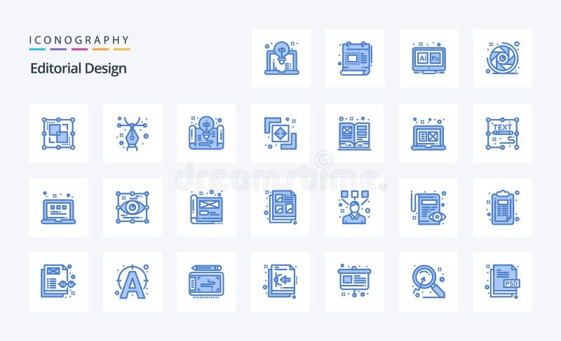 25 Editorial Design Blue Icon Pack Stock Vector - Illustration of ...