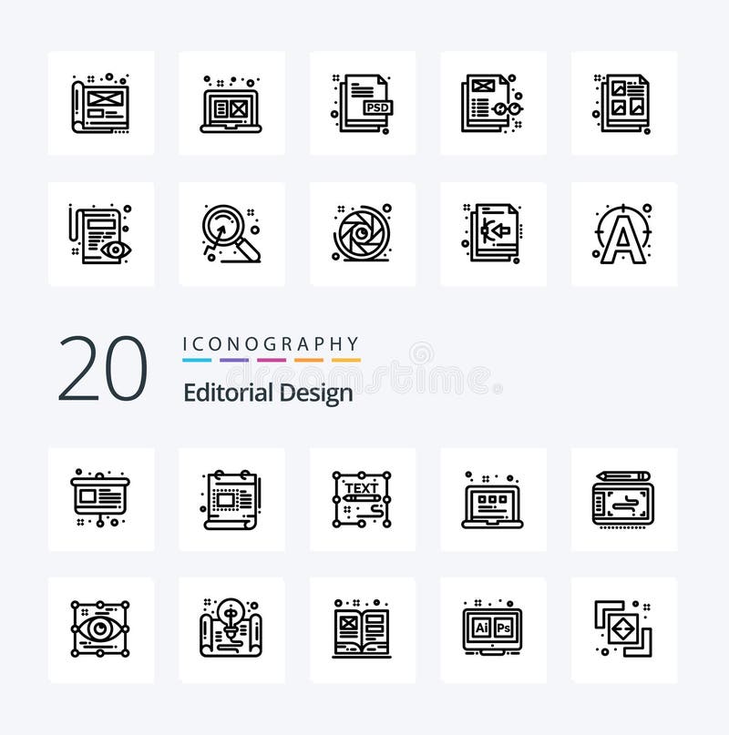 20 Editorial Design Line Icon Pack Like Art View Copywriting Layout ...