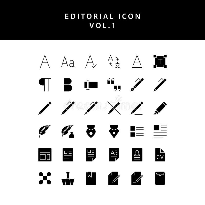 Editorial Glyph Style Icon Set Vol1 Stock Vector - Illustration of ...