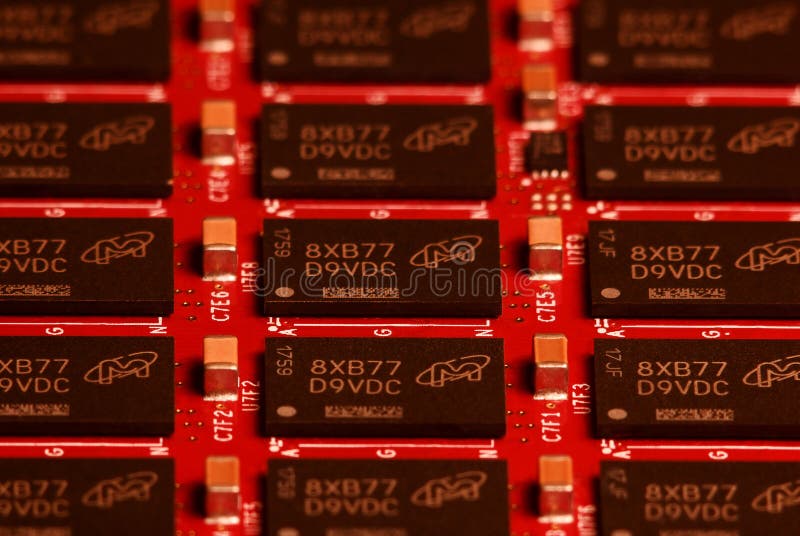 Editorial Image of Micron DRAM Memory Chips on Red PCB Editorial Image ...
