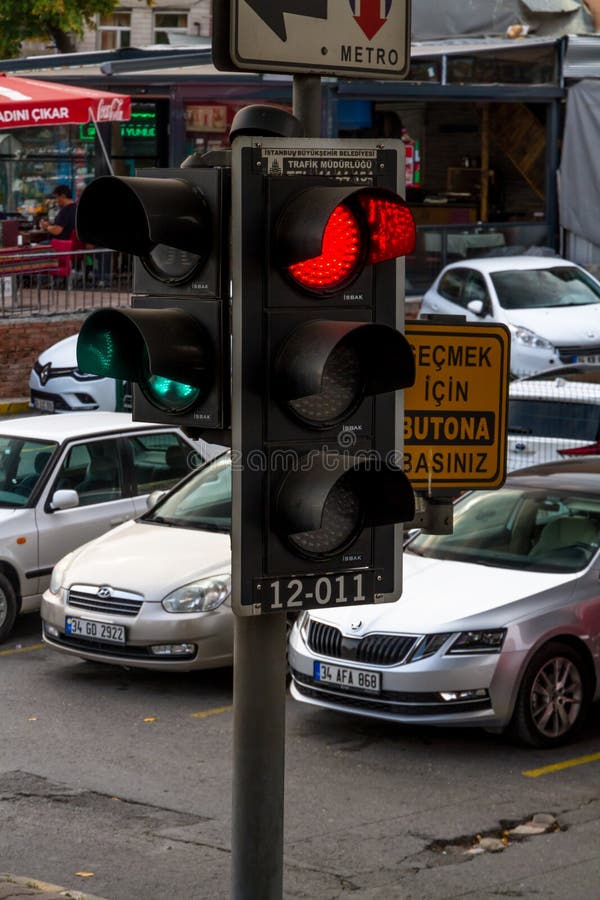 Editorial, Istanbul, Turkey, Traffic Light on Red Editorial Photography ...