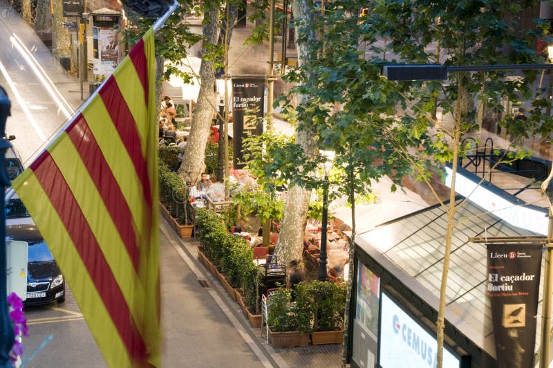 LA Rambla Drink Fountain Barcelona City Panoramic View, Spain Stock ...