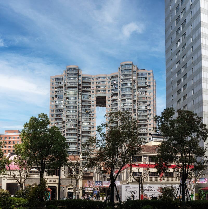 Twin Apartment Building, Putuo Lu - Shanghai Editorial Stock Image ...