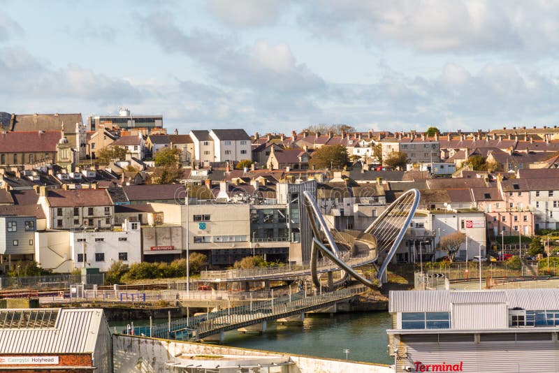 Editorial, Town of Holyhead with Celtic Gateway Bridge, Anglesey, Wales ...