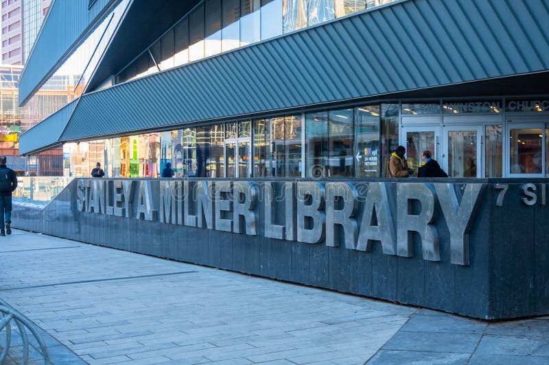 A Sign at the Edmonton Public Library or Stanley a. Milner Library ...