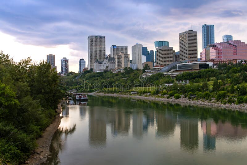 Edmonton Downtown with Partial Low Sun and Clouds Background Editorial ...