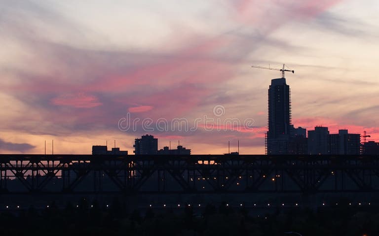 Edmonton Skyline and Sunset Stock Photo - Image of skyline, orange ...