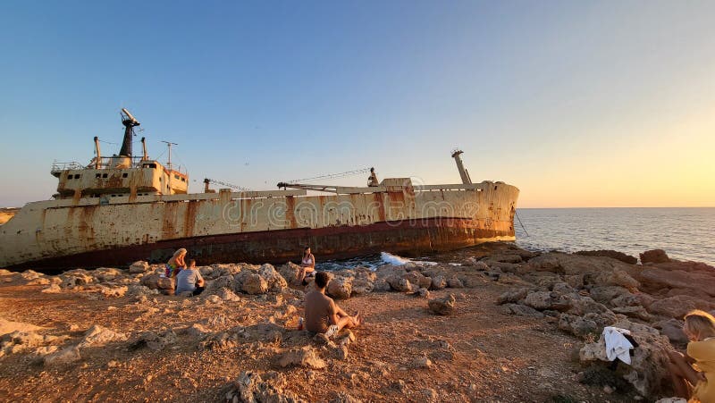 Edro III Shipwreck Surrounded by the Sea in Peyia, Cyprus Stock Image ...