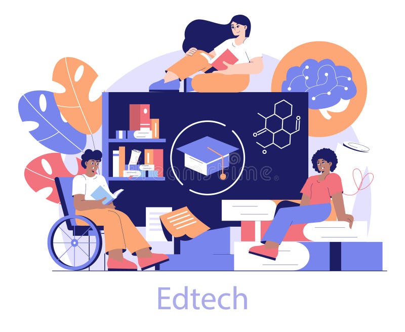 Edtech. Flat Vector Illustration Stock Vector - Illustration of accessibility, ebook: 348138206