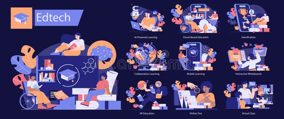 Edtech. Flat Vector Illustration Stock Vector - Illustration of interactive, online: 354414602