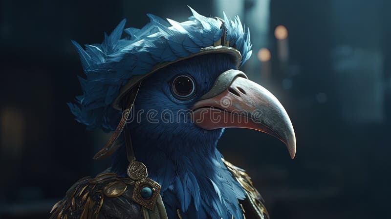 Educated Anthropomorphic Blue Bird, Digital Art Illustration ...