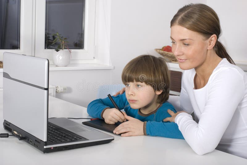 Busy parents stock photo. Image of isolated, computer - 14509282