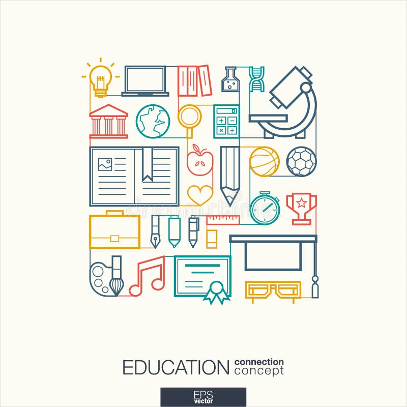 Education Abstract Background, Integrated Thin Line Symbols. Stock ...