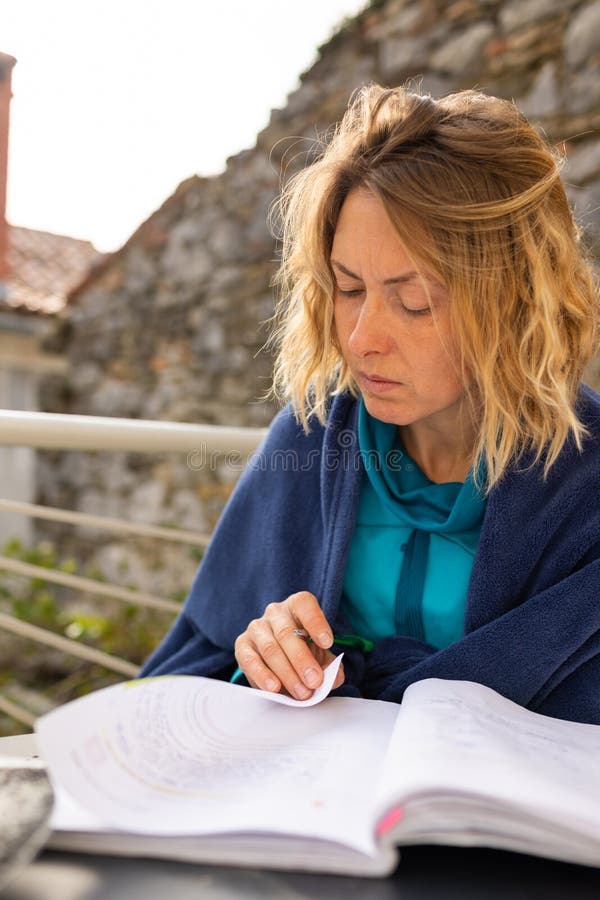 Education for Adults, Woman Writes in a Notebook Stock Image - Image of ...