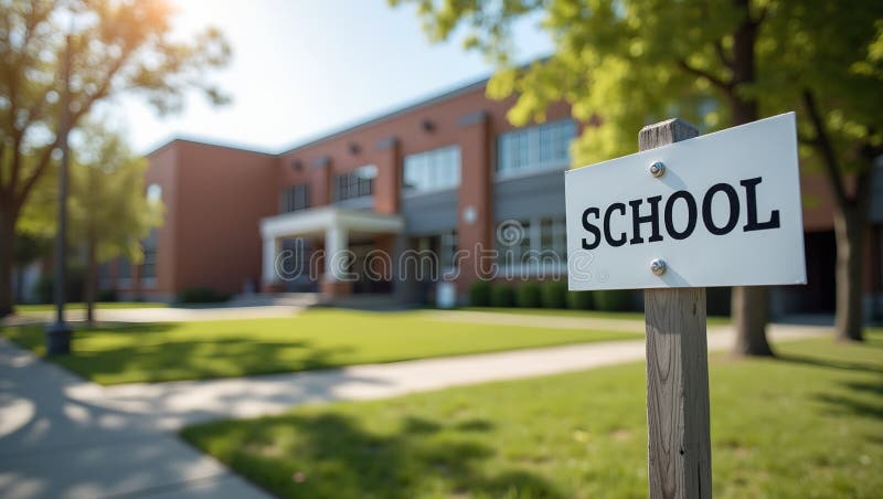 Education Ahead School Sign and Building View Stock Illustration ...
