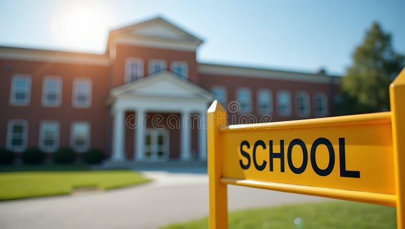 Education Ahead School Sign and Building View Stock Illustration ...