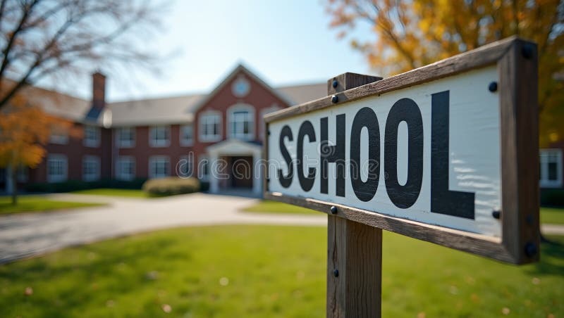 Education Ahead School Sign and Building View Stock Illustration ...