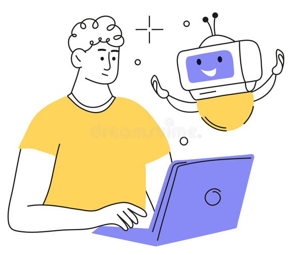 Education with AI Technology Vector. Students and Teachers Using ...