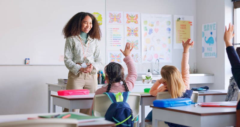 Education, Answer and Teacher with Boy in Classroom for Learning ...