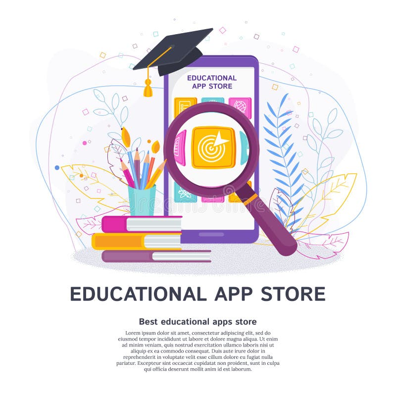 Education Apps Store on Phone Screen. Flat Vector Concept. Stock Vector ...