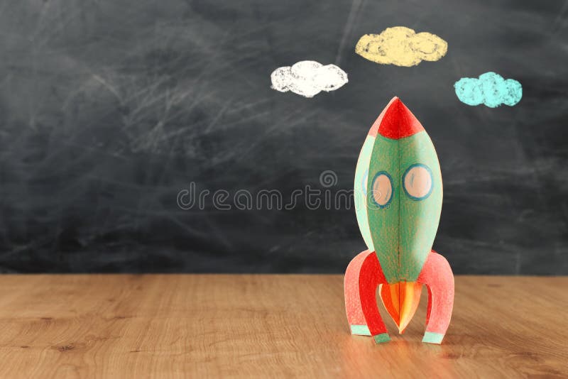 Education and Back To School Concept. Cardboard Rocket in Front of ...
