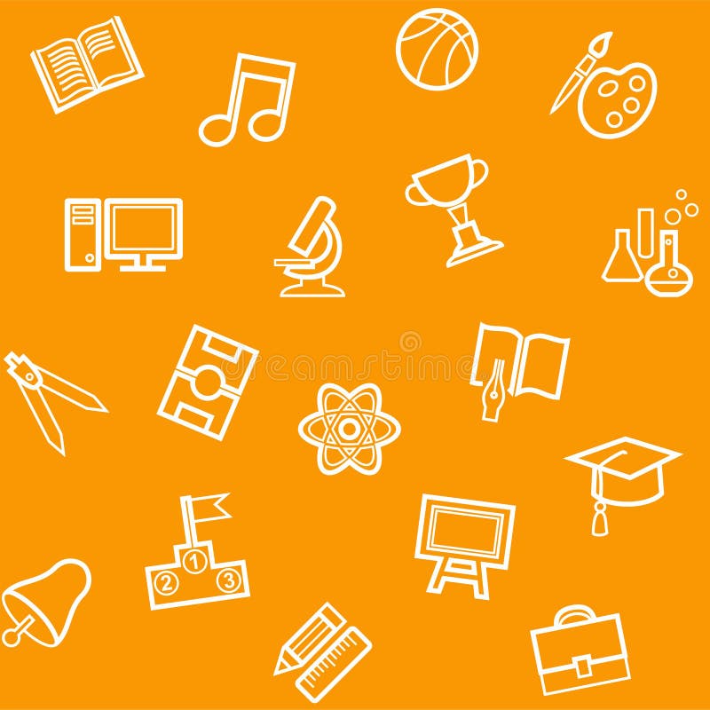 Science, Orange Background, Outline Icons, Monochrome, Seamless, Vector ...