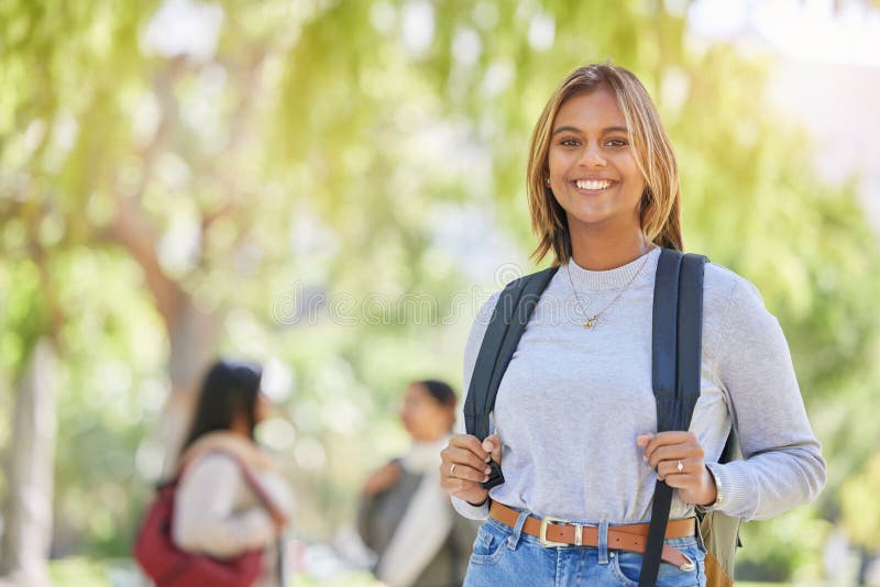 Education, Backpack and College with Portrait of Woman on Campus for ...