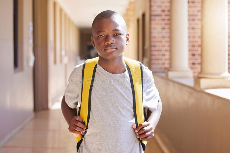 Education, Backpack and Portrait of a Child at School Ready To Learn or ...