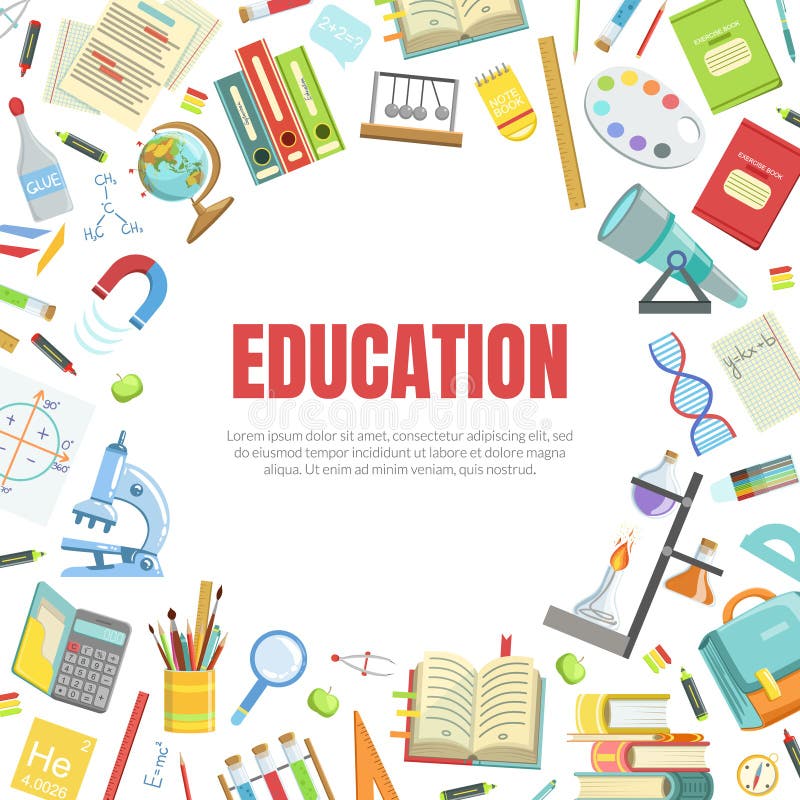 Education Banner Template with School Supplies and Space for Text ...