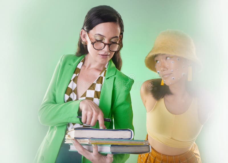 Education, Books and Teacher with a Student in a Studio Reading ...