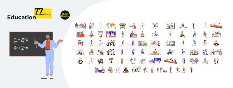 Education Cartoon Flat Illustrations Mega Bundle Stock Vector ...