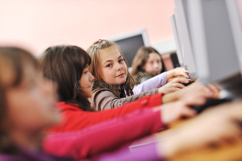 Group of Elementary School Children in Computer Class Stock Image ...