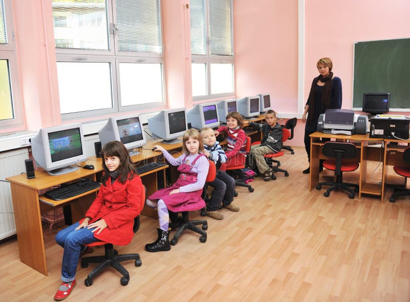 It Education with Children in School Stock Image - Image of monitor ...