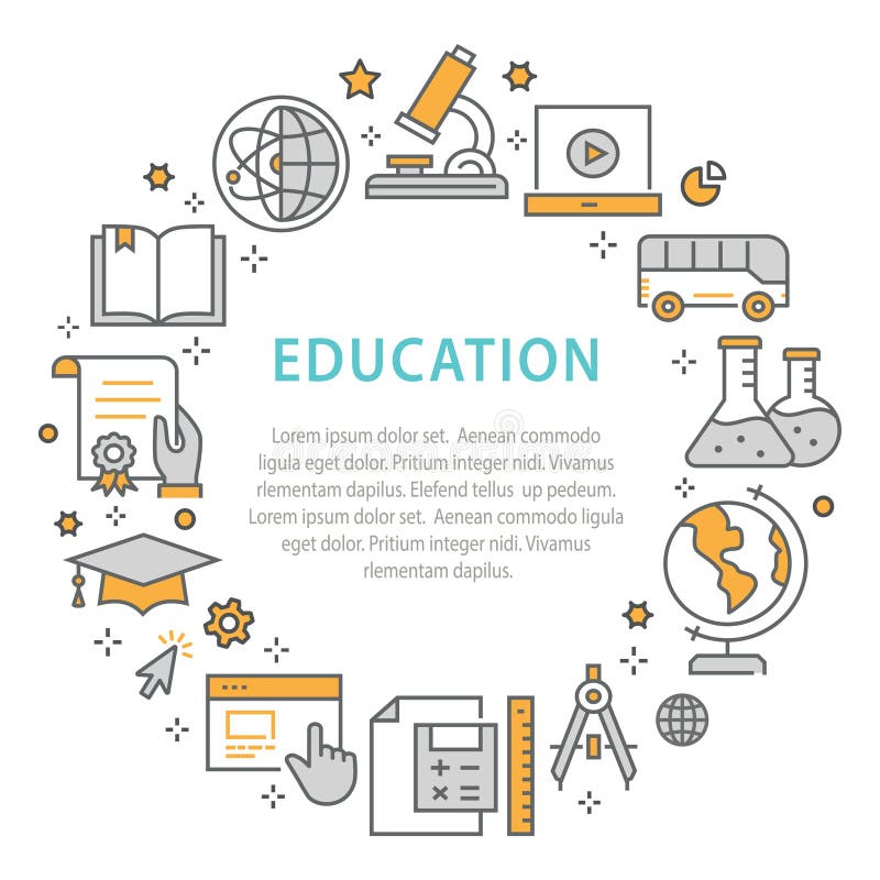 Education Circle Template Flat Line Icons for Interface, Print. Stock ...