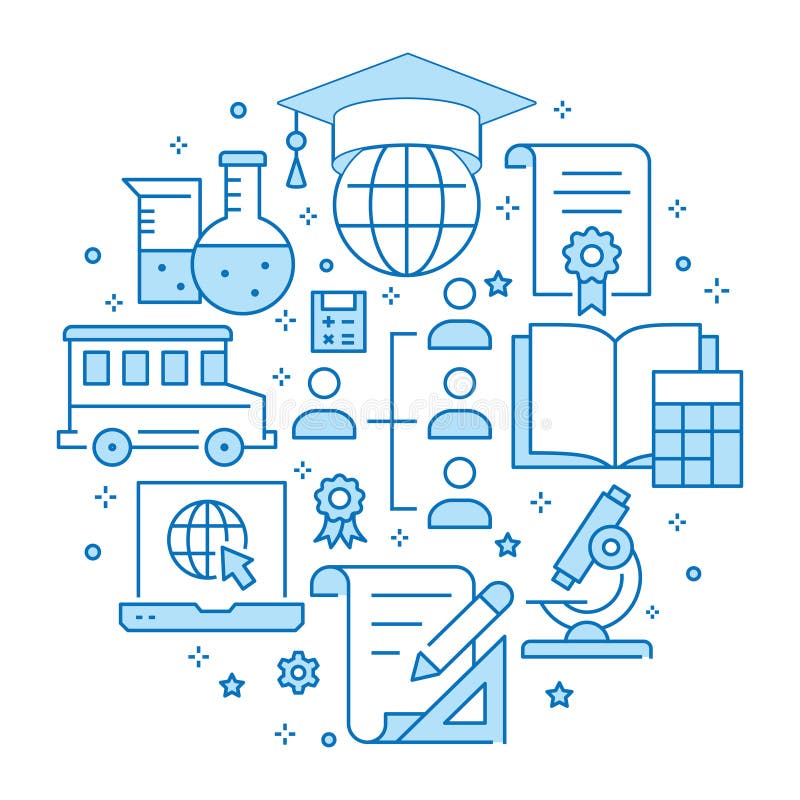 Education Circle Template Flat Line Icons for Interface, Print. Stock ...