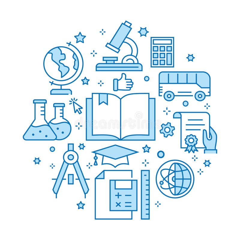 Education Circle Template Flat Line Icons for Interface, Print. Stock ...