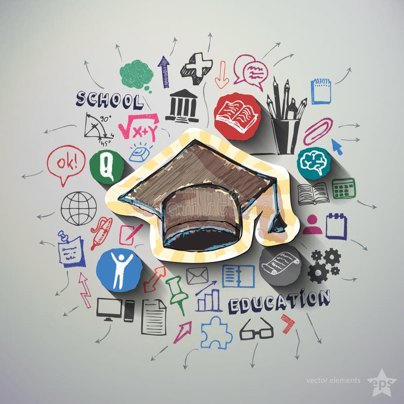 Education Collage with Icons Background Stock Vector - Illustration of ...