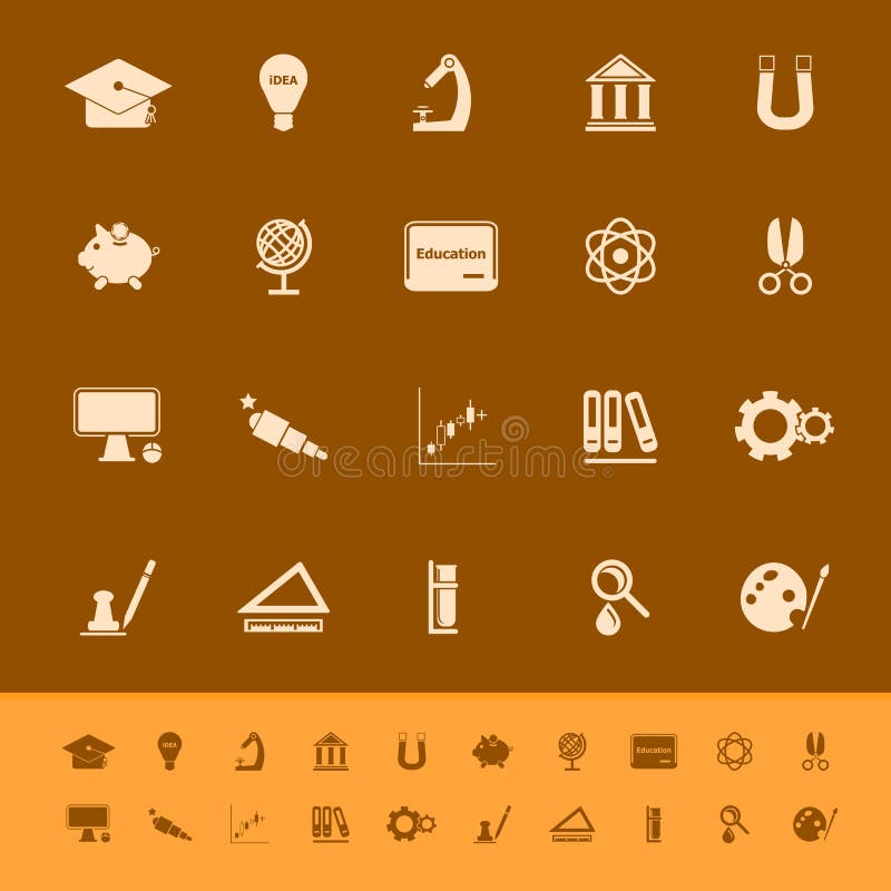 Education Color Icons on Orange Background Stock Vector - Illustration ...