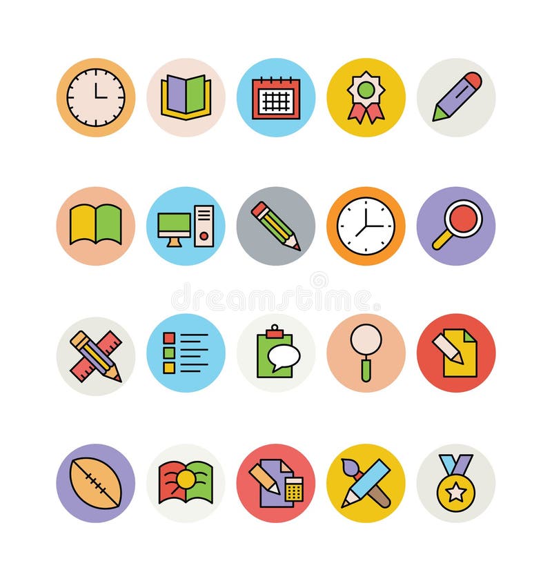 Education Colored Vector Icons 6 Stock Illustration - Illustration of ...