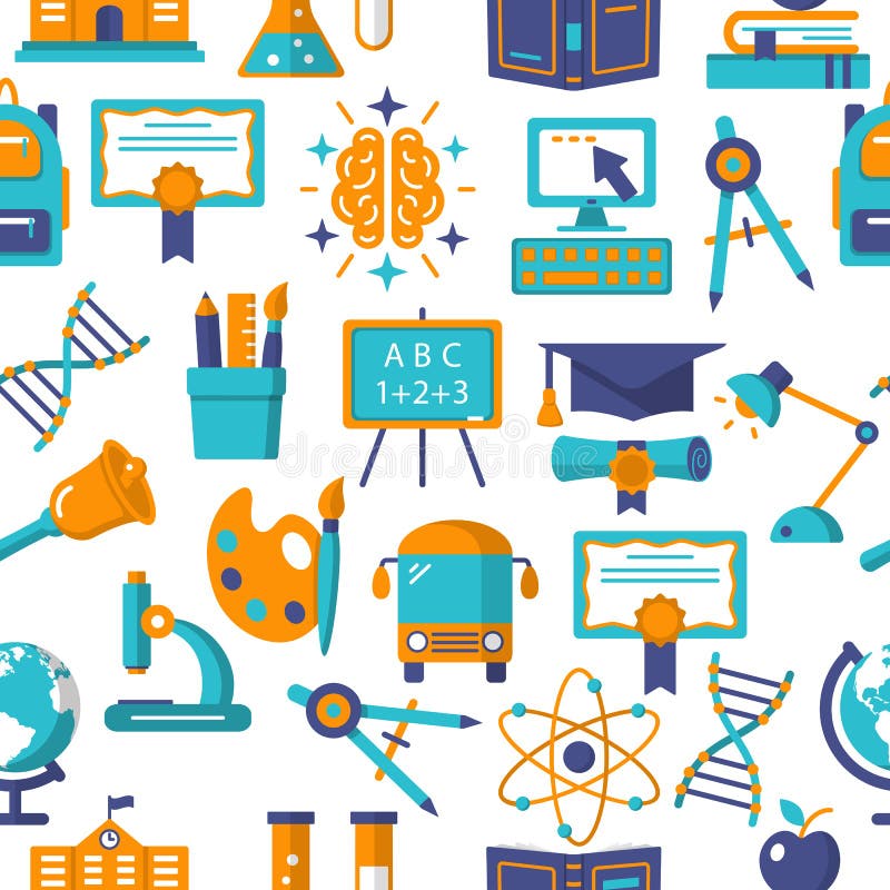 Education Colorful Seamless Pattern Stock Vector - Illustration of lamp ...
