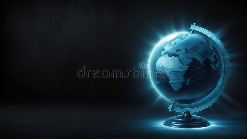 Abstract Blue World Globe on Dark Copy Space Background Geography ...