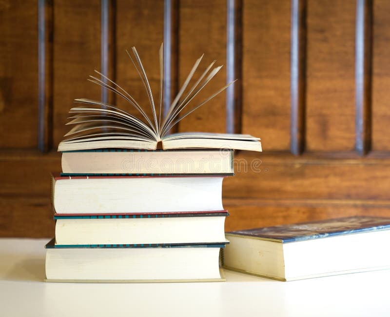 Education Concept, Book with Open Textbook on Top of Books Stock Image ...