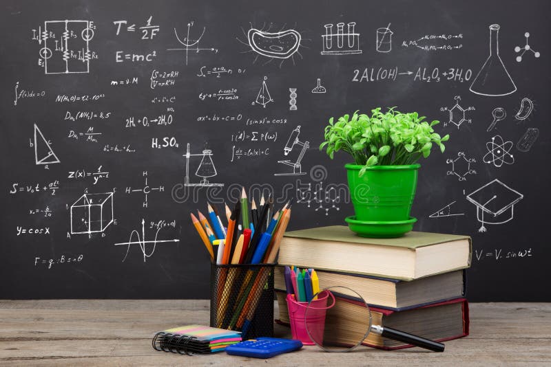 Education Concept - Books on the Desk in the Auditorium Stock Photo ...