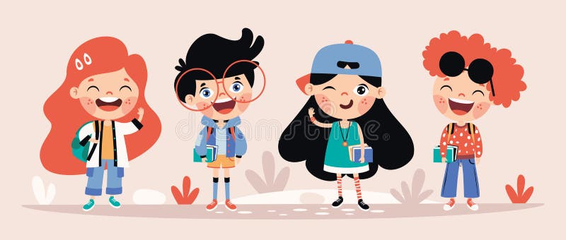 Education Concept with Cartoon Students Stock Vector - Illustration of ...