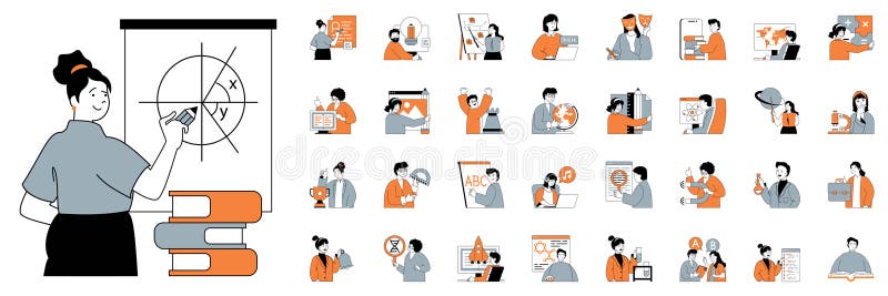 Education Concept with Character Situations Mega Set. Vector ...