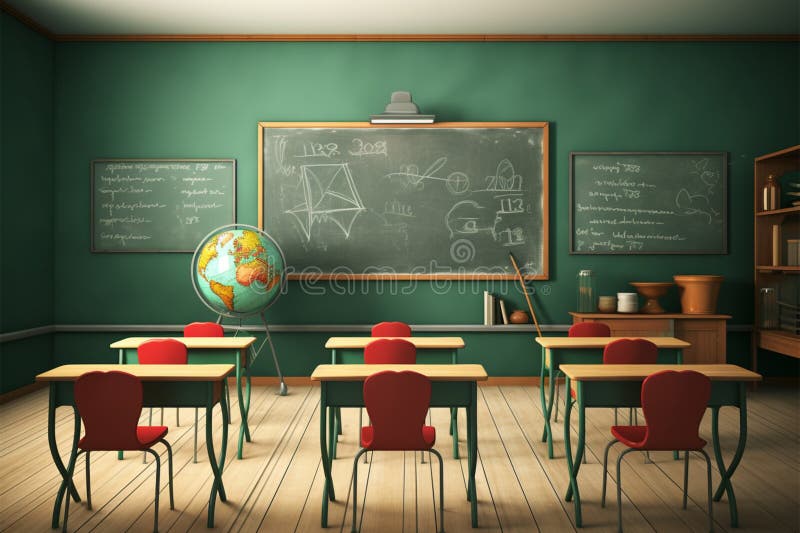 Education Concept Classroom Setting with a Prominent Blackboard for ...