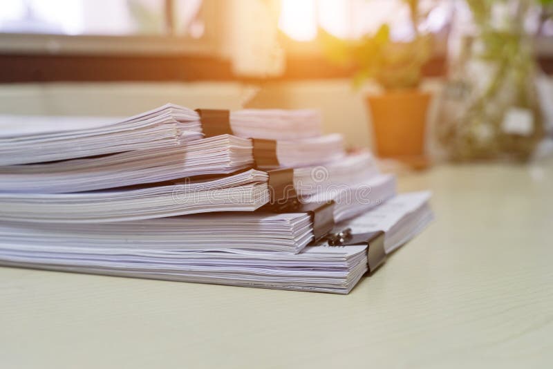 Stack of White Paperwork Achieves with Black Binder Paper Clips Stock ...