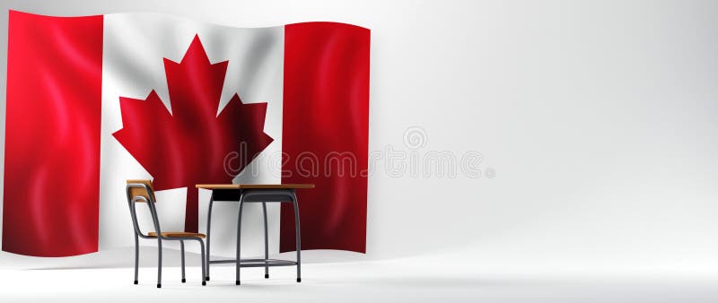 Education Concept. 3d of Desk and Canada Flag on White Background ...